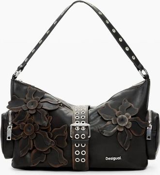 Desigual Mittelgro&szlig;e Tasche in Braun mit Blumenapplikationen