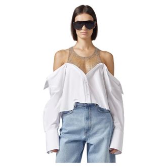 Giuseppe Di Morabito Femme, Blouses et Chemises, Blanc, Taille: 34 FR Chemise &Eacute;paules D&eacute;nud&eacute;es Orn&eacute;e de Cristaux