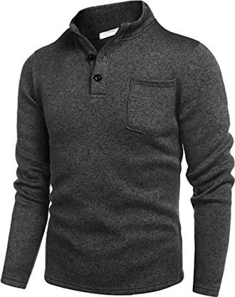 Coofandy Pull tricoté à col Montant pour Homme avec Boutons et Demi-col roulé à Manches Longues et Chaud avec Poche Gris foncé XXL