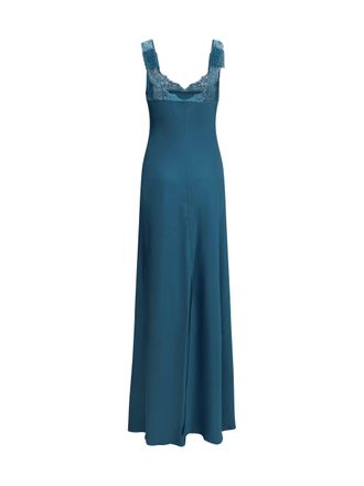 Forte_Forte Womens Satin Maxi Dress With Lace Trims Jade Acetate; Viscose