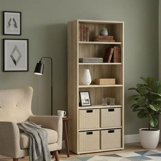 Dmora B&uuml;cherregal Suzanna, B&uuml;roregal, Mobiler Buchhalter, B&uuml;cherbrett, 89x40 h222 cm, Eiche