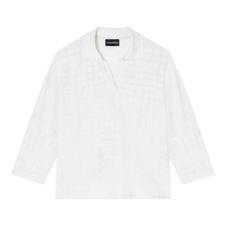 Emporio Armani Jacquard-Jersey-Pullover mit Polokragen - - Tops - Damen - Wei&szlig; - M