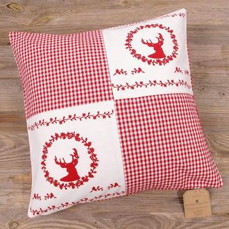 Matches 21 Kissen-Bezug in 40x40 cm für Deko-Kissen Sofa-Kissen - Baumwolle Kissen-Hülle RESI im karierten Landhaus-Stil Hirsch rot weiß - Waschbarer Reißverschl