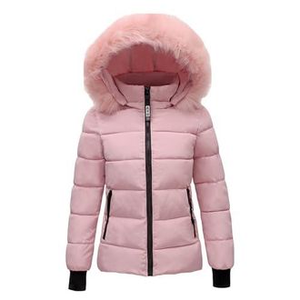 Generico Veste dhiver légère matelassée courte avec capuche, épaisse et chaude, manteau dextérieur résistant au vent pour femme, Rosé, 4XL