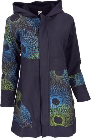 Guru Shop Boho Hippie Chic Jacke, Patchwork Jacke, Kurzmantel - Schwarz/blau, Damen, Baumwolle, Size:XL