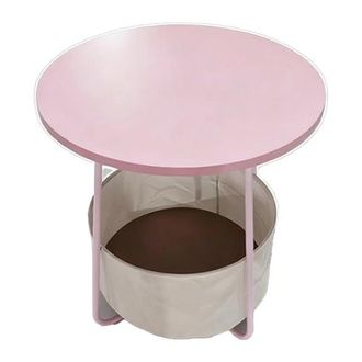 Relaxdays Beistelltisch, runder Couchtisch, mit Stoffkorb, HD 50x45 cm, Kaffeetisch Wohnzimmer, MDF & Metall, rosa-Creme