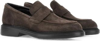 Hogan Calf Suede Penny Bar Loafer - Brown