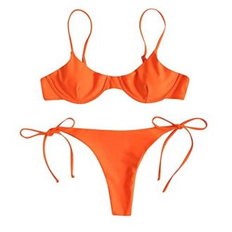 Generic Maillot de bain pour femme avec col en V push-up - Contr&ocirc;le du ventre - Taille haute - Triangle - Rembourr&eacute; - V&ecirc;tements de vacances pour femmes, Orang
