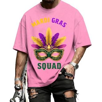 Generic Chemises Mardi Gras pour homme - Col rond, surdimensionné, tendance, tendance, à manches courtes, T-shirts décontractés Mardi Gras Squad, rose foncé, 