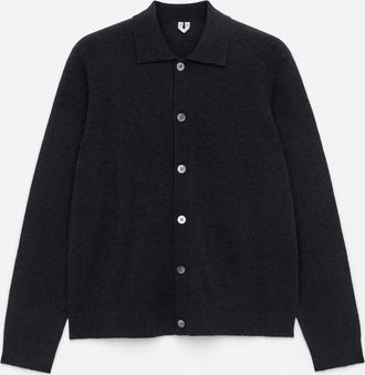 Arket Strickjacke Aus Lammwolle Mit Polokragen -Blau