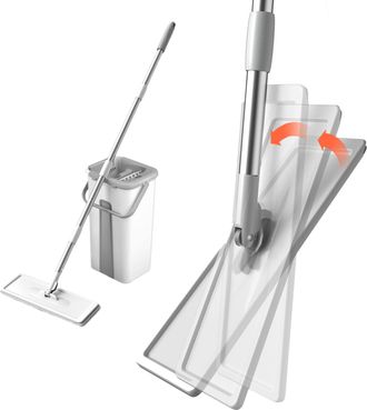 Generico Mop & Eimer mit Skalierung f&uuml;r zu Hause - Flachdruck-Reinigungsmop mit wiederverwendbaren Mikrofaserstoffen | Kompakte Bodenkarten f&uuml;r Fliesen, Lamina