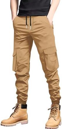 Generic Pantalon cargo &agrave; jambe droite pour homme avec plusieurs poches pour un usage quotidien, voyage, taille &eacute;lastique, pantalon durable, kaki, XL