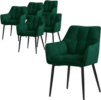 ML Design Lot de 6 Chaises Salle à Manger en Tissu Éponge, Vert Foncé, Chaises Cuisine avec Assise Rembourrée Épaisse et Pieds Métalliques, Dossier et