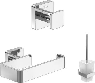 Villeroy & Boch Villeroy&boch - Elements-Striking Accessoire-Set (3 in 1 Bundle), Bad Zubeh&ouml;r Set bestehend aus Handtuchhaken, Toilettenpapierhalter ohne Deckel und