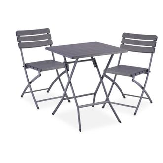 Relaxdays Relaxdays - Balkonmöbel Set, 3-teilig, 1 Tisch & 2 Stühle, klappbar, Gartengarnitur Holzoptik, Stahl & Kunststoff, braun