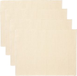 Linum Uni 4-er Pack Tischsets 35x46 cm, 100% Gerippte Baumwolle, Abwaschbar, Cremebeige