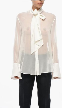 SA SU PHI Tie Neck GEORGETTE Silk Chiffon Blouse size 38