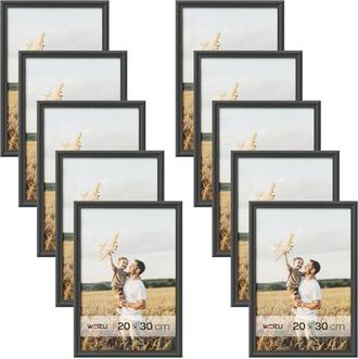 Woltu Lot de 10 Cadre Photo 20x30cm Cadre en Bois Massif avec Passe Partout, Suspendre Horizontalement ou Verticalement, D&eacute;coration Murale ou sur Table, Noi