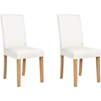 Beliani Esszimmerstuhl 2er Set Wei&szlig; Kunstleder Holzbeine Retro-Stil