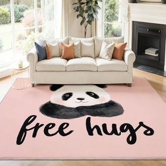 Generic Tapis 120 x 170 cm Lavable Poil Ras Anti Slip Chambre - Aquarelle Mignon Dessin Anim&eacute; Animal Panda Th&egrave;me Tapis de Salon, Rose Moquette Decoration Mais