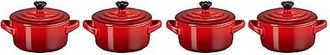LE CREUSET Le Creuset 4er-Set Mini Cocottes aus Steinzeug, je 200 ml, 10 x 5 cm, Steinzeug, Kirschrot, 79212100600100