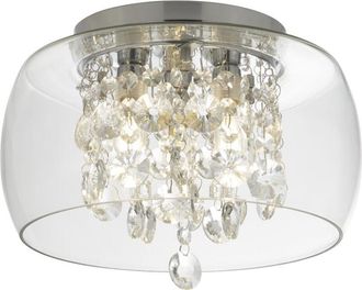 Searchlight Searchlight - Plafonnier curva 3L m&eacute;tal chrome, abatjour verre transparent,pampille cristal IP44 clii G9 3x33w Diam 28cm