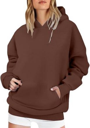Generic Sweat &agrave; capuche surdimensionn&eacute; pour femme - Pull &agrave; capuche grande taille - Tuniques chaudes avec poche - &Eacute;paules tombantes - Fermeture &agrave; cordon de ser