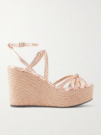 Jimmy Choo London Nyra Metallic Leather Wedge Sandals - Pink