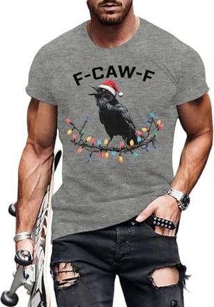 Generic Chemises imprim&eacute;es amusantes pour hommes - T-shirt de No&euml;l &agrave; col rond et ruban corbeau &agrave; manches courtes tendance et d&eacute;contract&eacute; imprim&eacute; pour l&eacute;t&eacute; et 