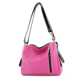 modamoda.de T220 Damen Leder Schultertasche Handtasche Klein handmade in Italy, Farbe:Pink/Dunkelbraun