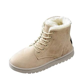 Generic Bottes de neige chaudes et d&eacute;contract&eacute;es pour femme - &Eacute;l&eacute;gantes - Doublure en polaire - Confortables - Talon plat - Antid&eacute;rapantes - Lacets, beige, 38