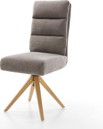 DELIFE Drehstuhl Pela-Flex Strukturstoff Soft Taupe Holzgestell kantig Natur 360&deg; drehbar Taschenfederkern, Esszimmerst&uuml;hle