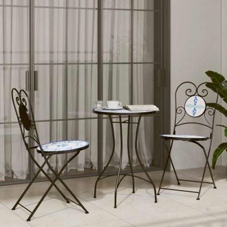 vidaXL Vidaxl - Ensemble de bistro mosa&iuml;que bleu et blanc fer et c&eacute;ramique