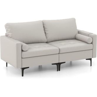 Costway Costway - Canap&eacute; 2 Places, Canap&eacute; Droit avec Sac de Porte-Revue Lat&eacute;ral, Coussins et Oreiller Cylindrique Inclus, Canap&eacute; Moderne pour Salon, Chambre