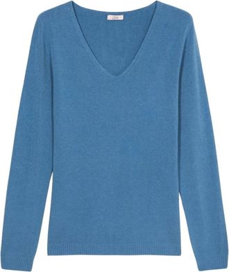 Oltre Femme, Pulls, Bleu, Taille: 38/40 FR Pull en mélange de viscose avec col en V