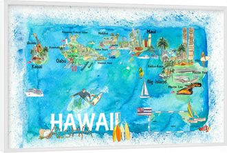artboxONE Poster mit wei&szlig;em Rahmen 45x30 cm St&auml;dte Hawaii USA Illustrated Map - Bild Hawaii Big Island Hawaii