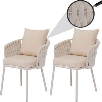 Mendler 2er-Set Aluminium-Gartenstuhl HWC-P89, Gartensessel Outdoor Stuhl, Stoff/Textil (180 g/m&sup2;) Seilgeflecht Rope - Creme