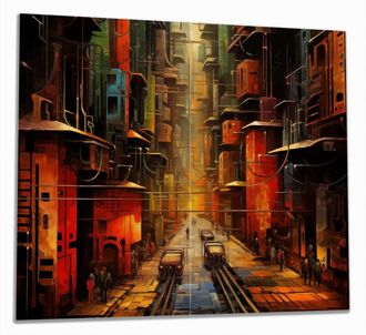 Wallario Herdabdeckplatte/Spritzschutz aus Glas, 2-teilig, 60x52cm mit 13mm hohen Füßen, für Ceran- und Induktionsherde, Stadt der Zukunft