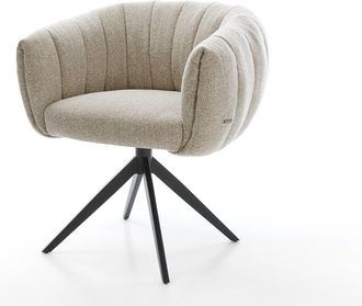 DELIFE Drehstuhl Jada-Flex Webstoff Soft Beige Kreuzgestell breit Schwarz 360&deg; drehbar Wippfunktion Taschenfederkern, Esszimmerst&uuml;hle