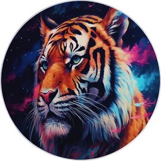 Generic Tapis Rond de Salon Luxe Tigre Ciel étoilé Couleurs éblouissantes pour Salle à Manger Bureau Lavable en Machine et Poil Court 120 cm (Round) Tapis Cha