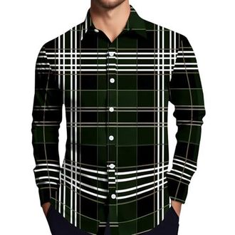 Generic Chemise &agrave; carreaux pour homme - Chemise &agrave; manches longues avec col classique et motif &agrave; carreaux moderne - En mat&eacute;riau facile dentretien pour la vie q