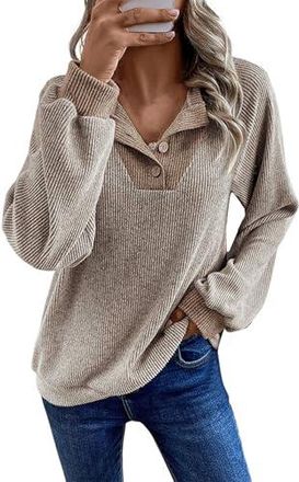 Generic Pull pour femme - Pull en tricot c&ocirc;tel&eacute; - Coupe ample - &Eacute;paules tombantes - Manches longues - Pour lautomne et lhiver - Style d&eacute;contract&eacute;, kaki, XXL