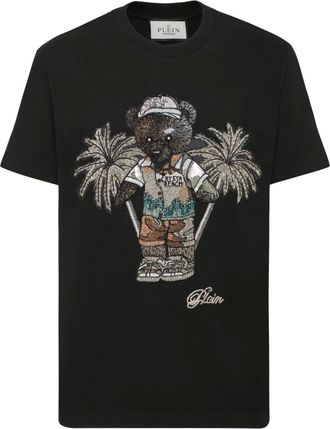 Philipp Plein Homme, Tops, Noir, Taille: 2XL T-Shirt Col Rond Ours en Peluche