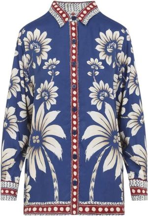 Farm Rio Farm Rio - Chemise boutonn&eacute;e &agrave; imprim&eacute; floral Luna - Femme - Blouses et Chemises - Bleu - Taille: 36 FR