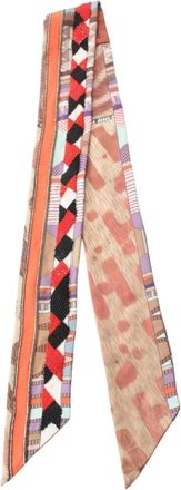 Herm&egrave;s 2000-2025 Beaded Pelages et Camouflage Precieux Silk Twilly Scarf scarves - Braun
