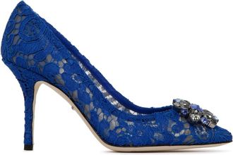 Dolce & Gabbana Femme, Chaussures, Bleu, Taille: 37 EU Escarpins en cuir bleu Bellucci Taormina avec dentelle