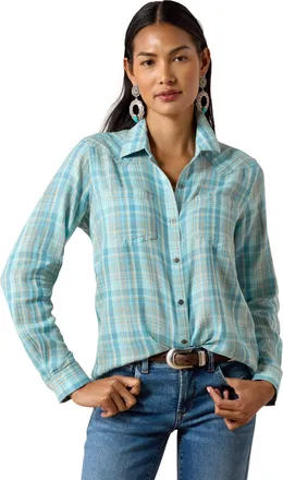 Ariat Womens Billie Jeans Western Shirt Long Sleeve in Adriatic Plaid, Size 2X-Large, by Ariat