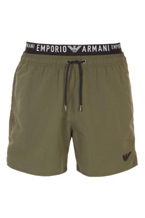 Emporio Armani Herren Logoband Boxer Swim Trunks, Military Green, 52