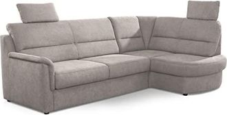Cavadore Cavadore Ecksofa Paris mit Federkern / Kleines L-Sofa mit Vorziehsitz, Bettkasten und Ottomane / inkl. 2 Kopfst&uuml;tzen / 243 x 112 x 155 / Hellgrau