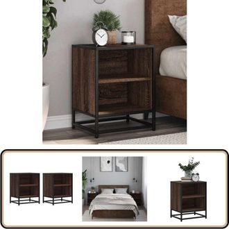 vidaXL Nachttische 2 Stk. Braun Eichen-Optik Holzwerkstoff Metall - Vidaxl